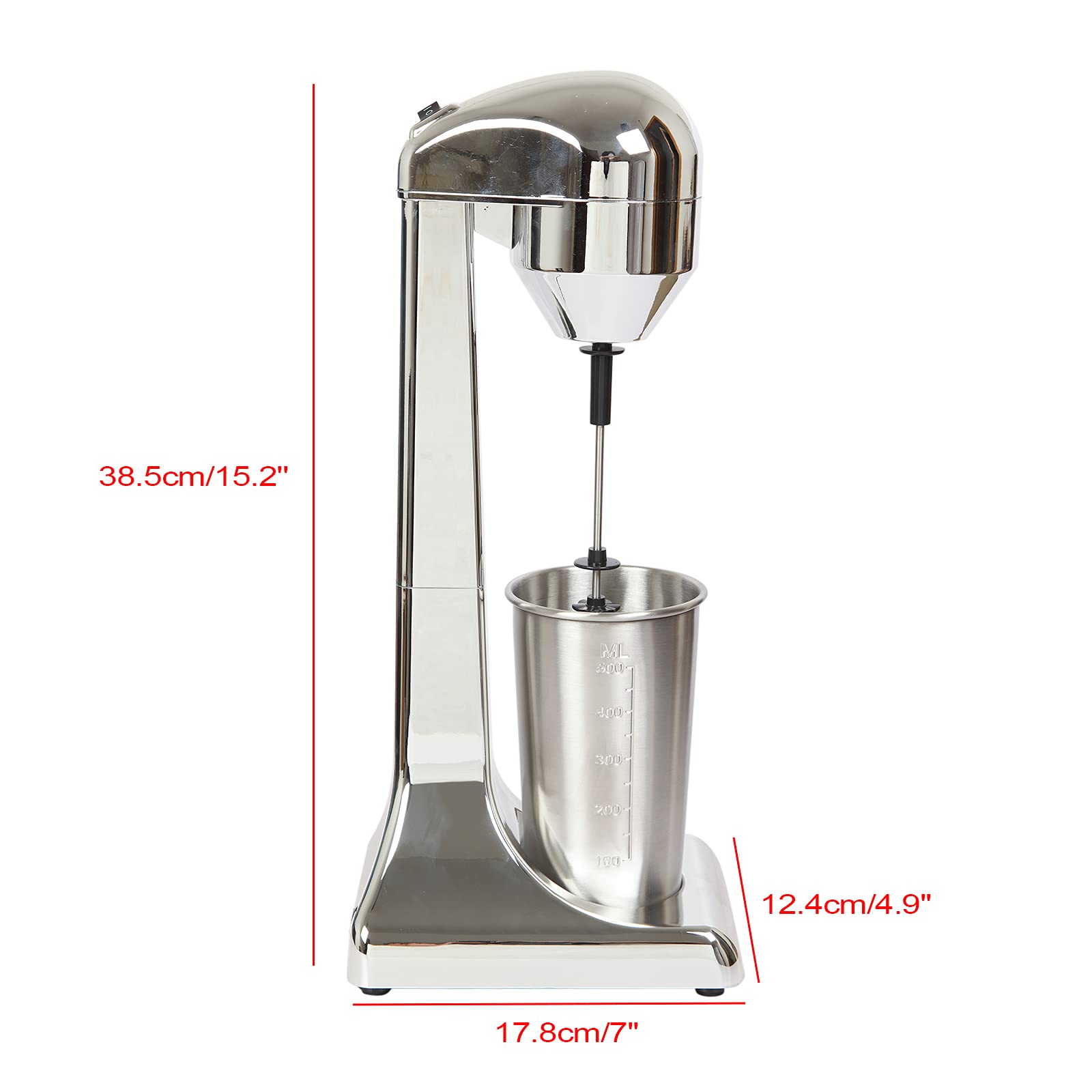 Milk Shake Machines, Ice Cream Blender with 2 Speeds, Household Commercial Drink Mixer with 450ml Abs Cup and 500ml Stainless Steel Cup (Silver)