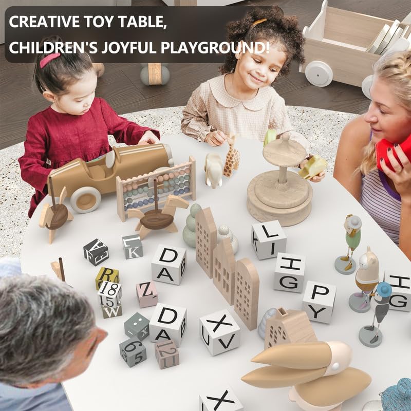 NKUGCFC Wooden Kids Play Nesting Table and Chair Set with 4 Storage Stools, Oval Shaped Nesting Design Table, Children Nesting Table with Storage,Kids Nesting Activity/Play/Read/Craft Table