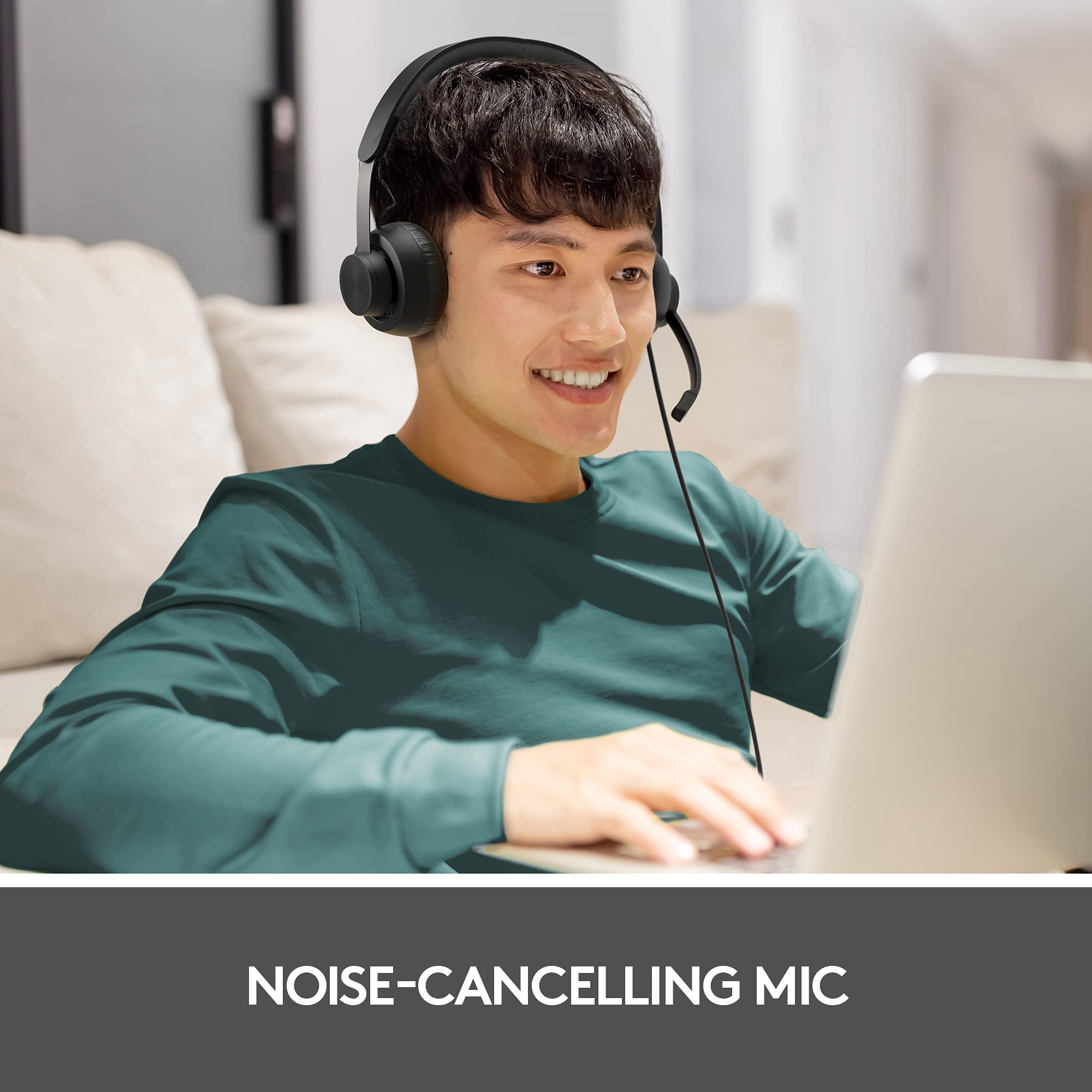 Logitech Zone Wired Headset, Certified for Microsoft Teams with advanced noise-canceling mic technology for open office environments, USB-C with USB-A adapter, Graphite