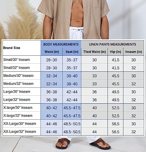 Soojun Men's Linen Beach Pants Lightweight Summer Pants with Drawstring, White, Medium/32 Inseam