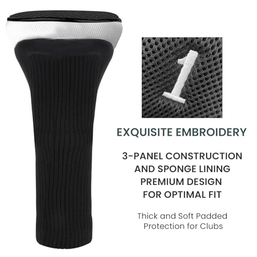 FINGER TEN Golf Club Head Covers Woods Driver Fairway Hybrid 3/4/5 Set, Headcovers Men 1 3 5 7 X Interchangeable Number Tag, Fit All Wood Clubs (3 Pack-Black(1D+1F+1H))