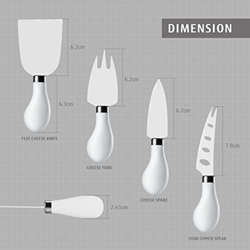hecef Cheese Knife Set of 4, Non-Stick Coated Gift Set for Christmas, Anniversary, Party, Housewarming, Picnic, Birthdays, Wedding(White)