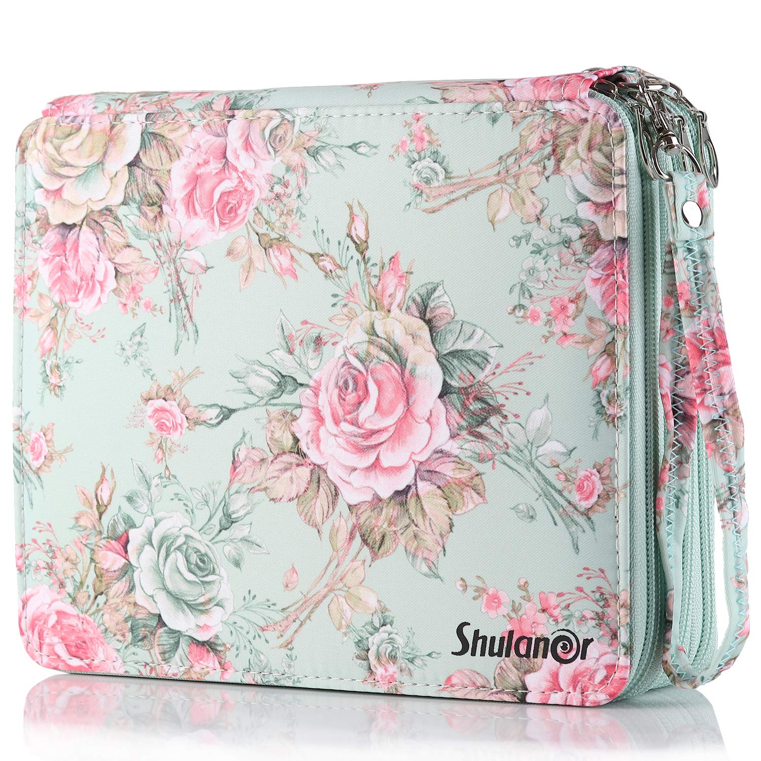 Shulaner 72 Slots Colored Pencil Case with Zipper Closure Oxford Pen Organizer for Prismacolor Watercolor Pencils Crayola Colored Pencils or Marco Pencils (Rose A)