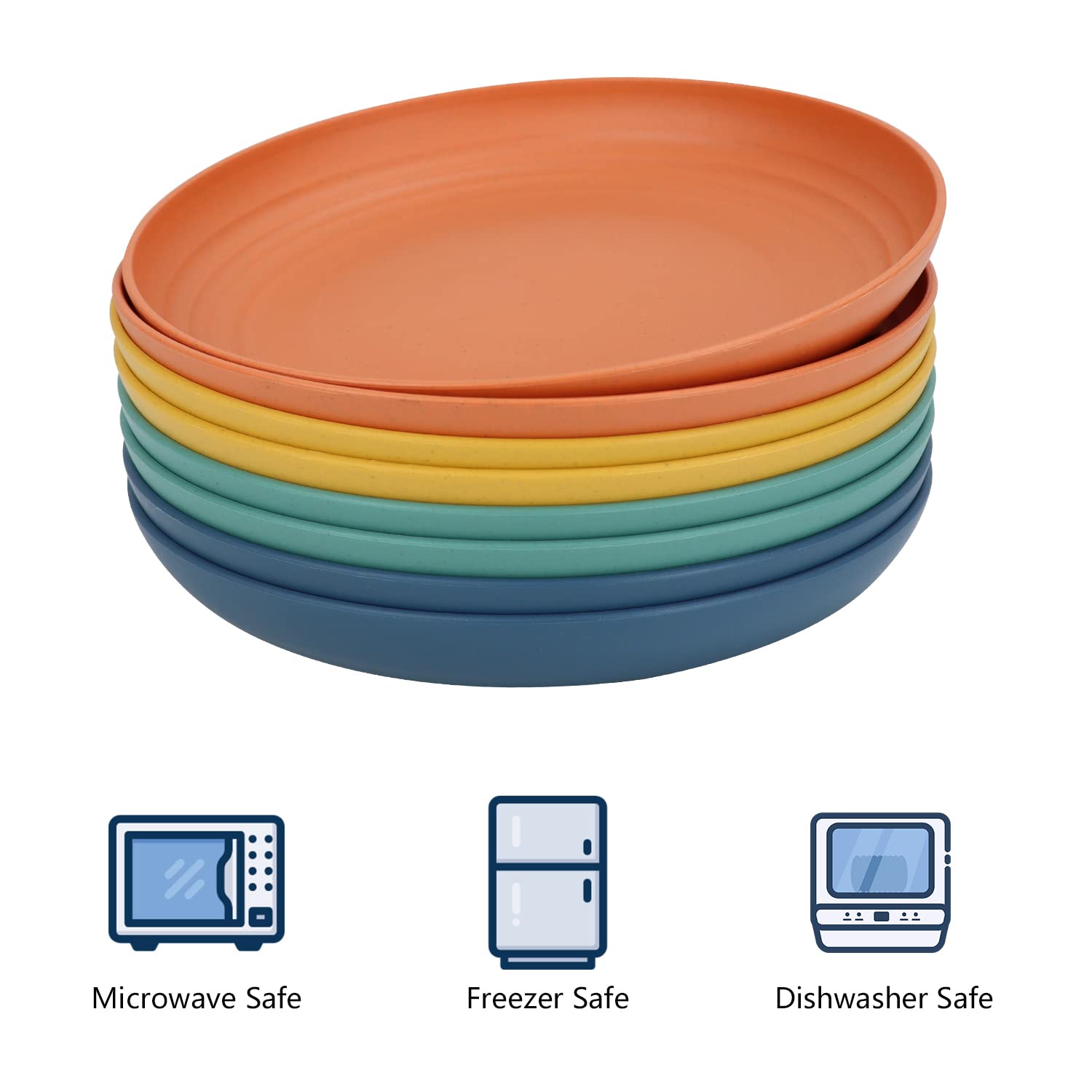 Homienly 10 inch Deep Dinner Plates Set of 8 Alternative for Plastic Plates Microwave and Dishwasher Safe Wheat Straw Plates for Kitchen Unbreakable Kids Plates with 4 Colors (Classic Bright)