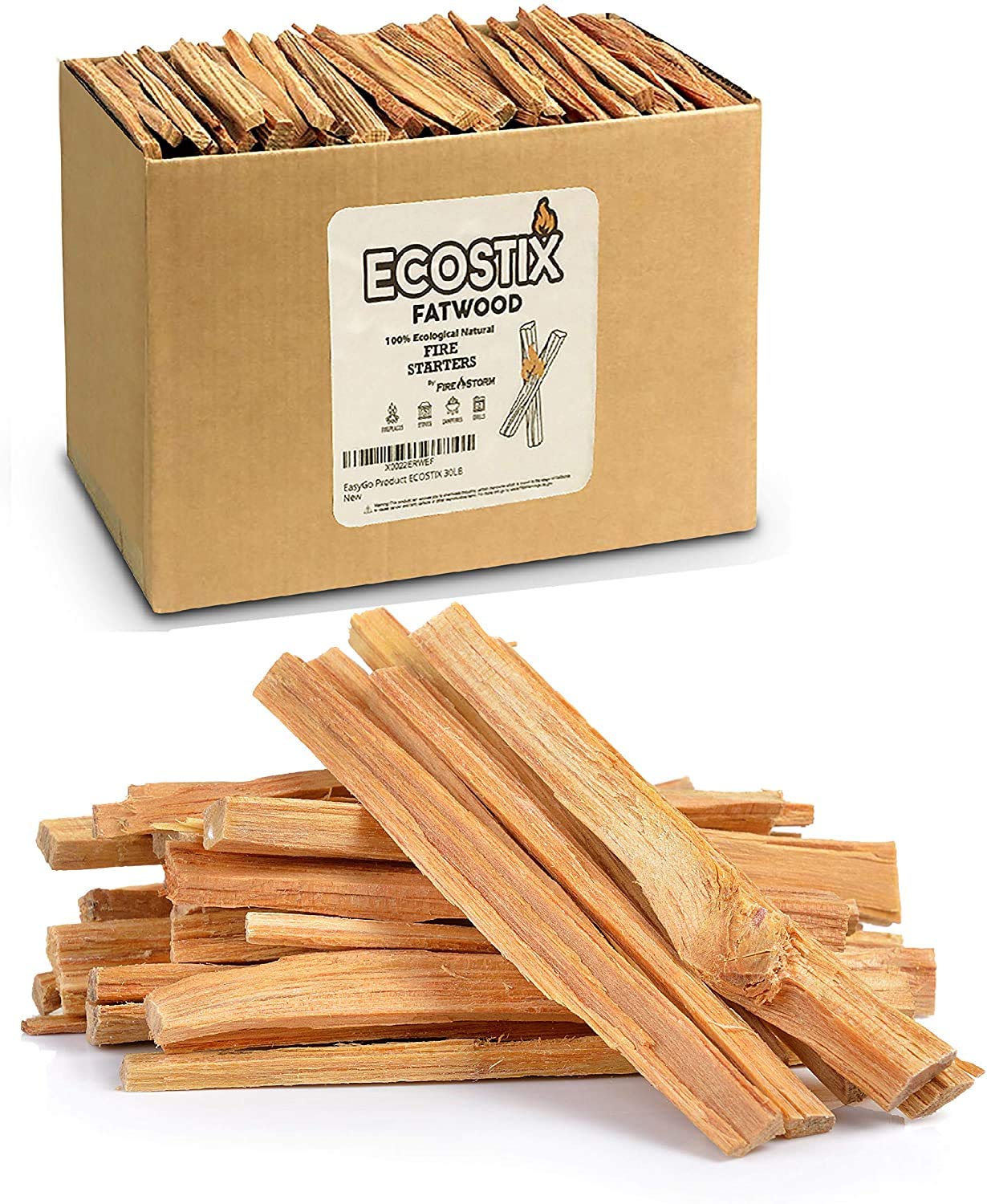 EasyGoProducts Eco-Stix Fatwood Fire Starter Kindling Firewood Sticks – 100% Organic – Firestarter for Wood Stoves, Fireplaces, Campfires, Bonfires, 20 Lbs