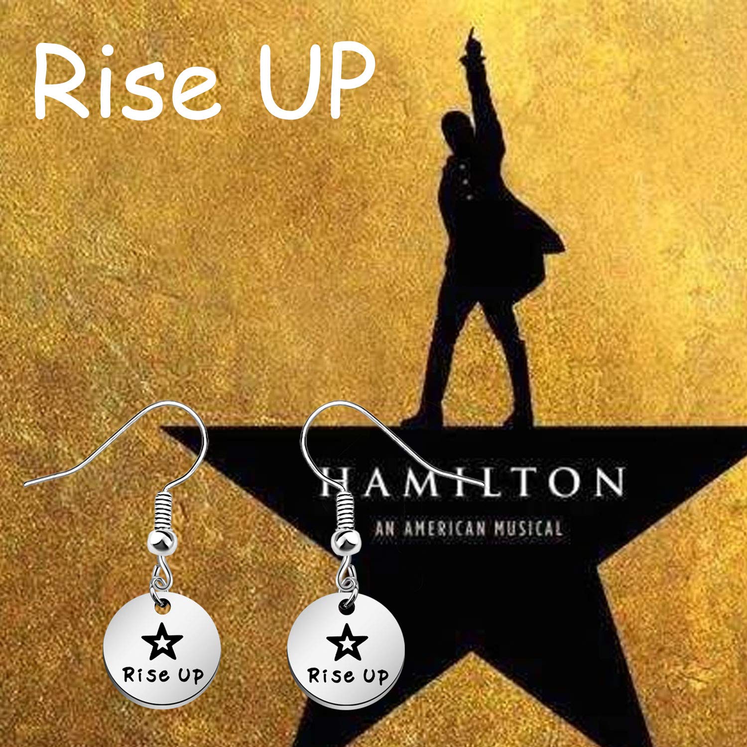 FOTAP Rise Up Earrings Hamilton Musical Jewelry Hamilton Star Earrings Broadway Lover Gift (Rise Up Earing)