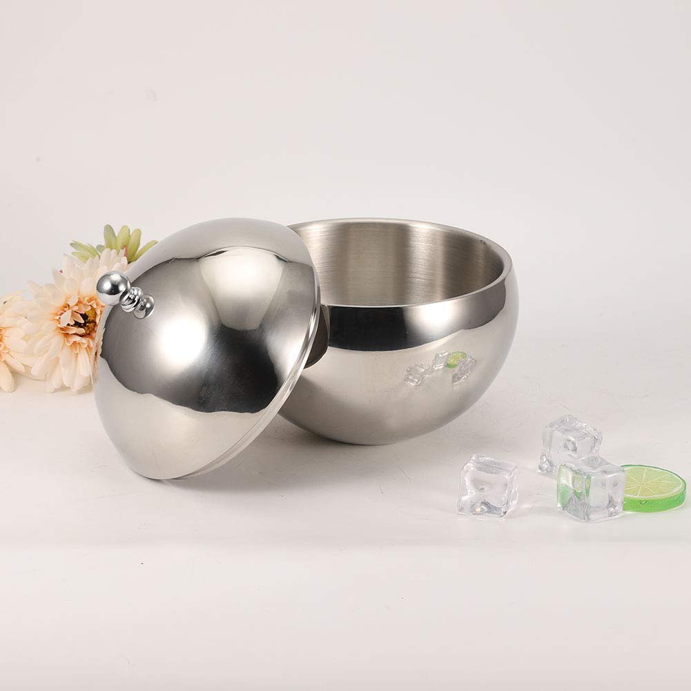 Ice Bucket Stainless Steel Spherical Double-layer Ice Bucket Stainless Steel Double Wall Insulation Ice Bucket Container Wine Champagne Barrel with Cover for Wedding Parties