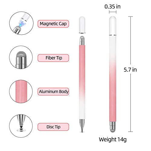 Stylus Pens for Touch Screens, 2 in 1 Stylus with Sensitivity & Precision, Compatible with iPad, iPhone, Tablets, Android and All Capacitive Touch Screens Devices (Pink)