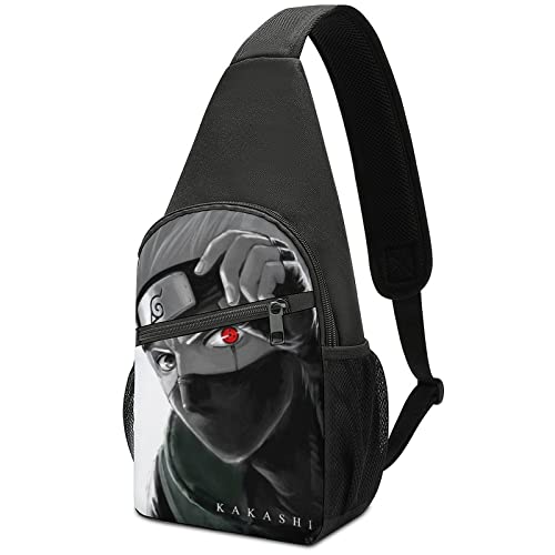 Small Sling Crossbody Bag Anime Printing Multifunction Chest Shoulder Bag Waterproof Hiking Travel Bag with Adjustable Strap for Women Men (Black)