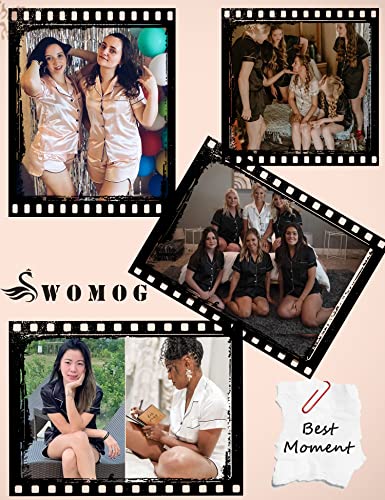 SWOMOG Womens Silk Satin Pajama Set Short Sleeve Pjs Set 2 Piece Button Down Sleepwear Lounge Sets Loungewear A-black