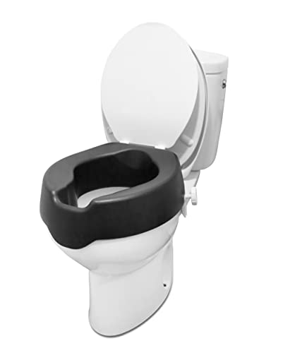 KMINA - Toilet Seat Risers for Seniors 4 inch, Soft Raised Toilet Seat with Lid, Handicap Toilet Seat Riser, Soft Elevated Toilet Seat for Elderly, Black High Toilet Seat for Seniors