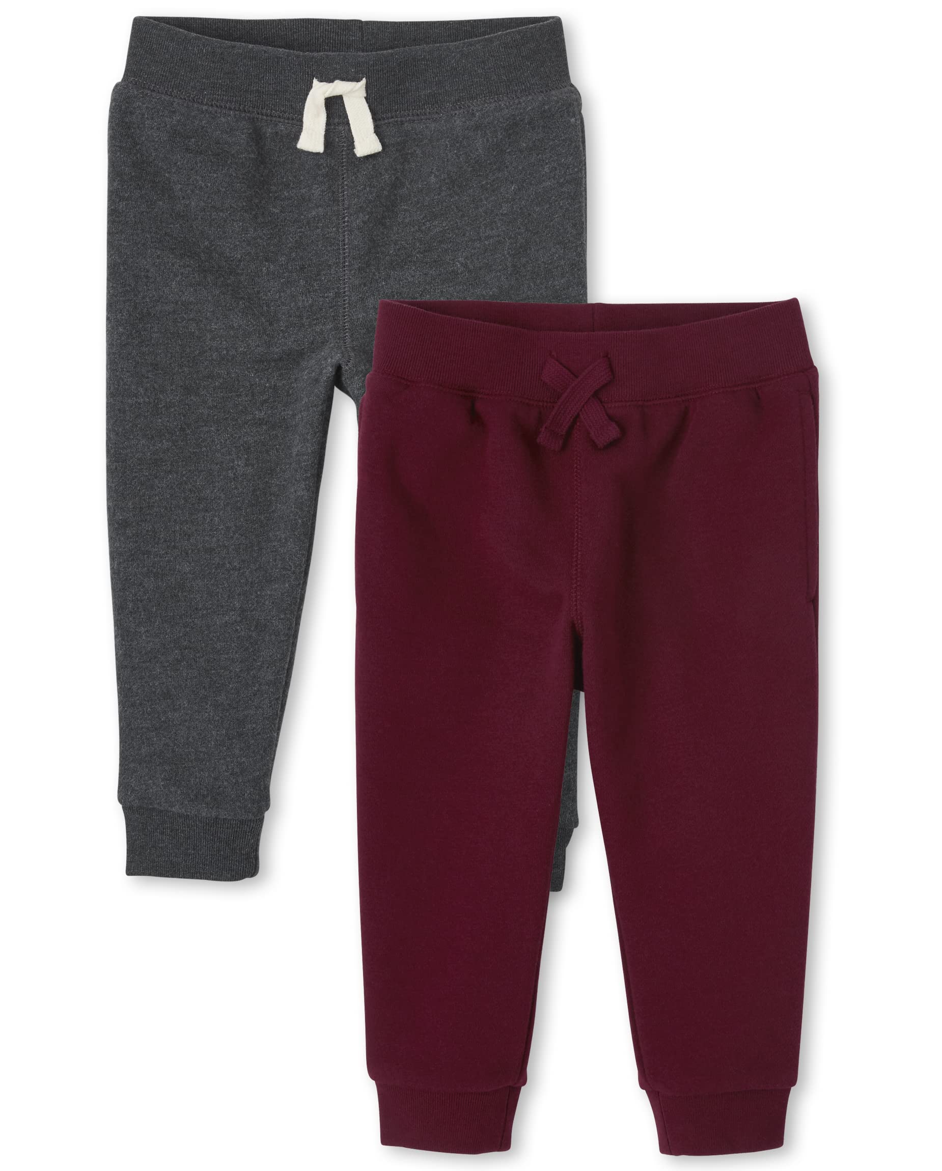 The Children's Place Baby Boys' and Toddler Active Fleece Jogger Sweatpants, Redwod/Obsidian 2-Pack, 3T
