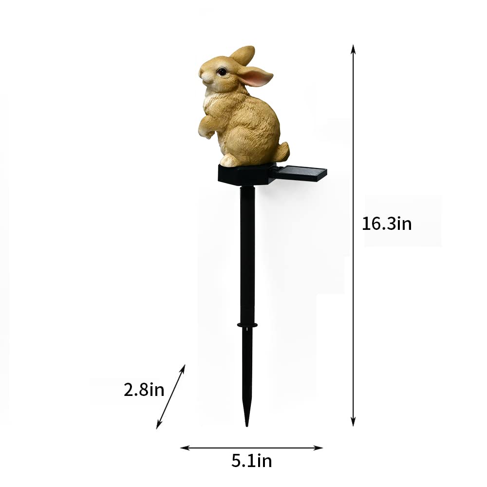 Juliahestia Rabbit Garden Ornaments Bunny Decor Solar Outdoor Statue Animal Lawn Yard Decorations Outside Stake Waterproof Patio Cute Brown Hare Figurines Light Gifts