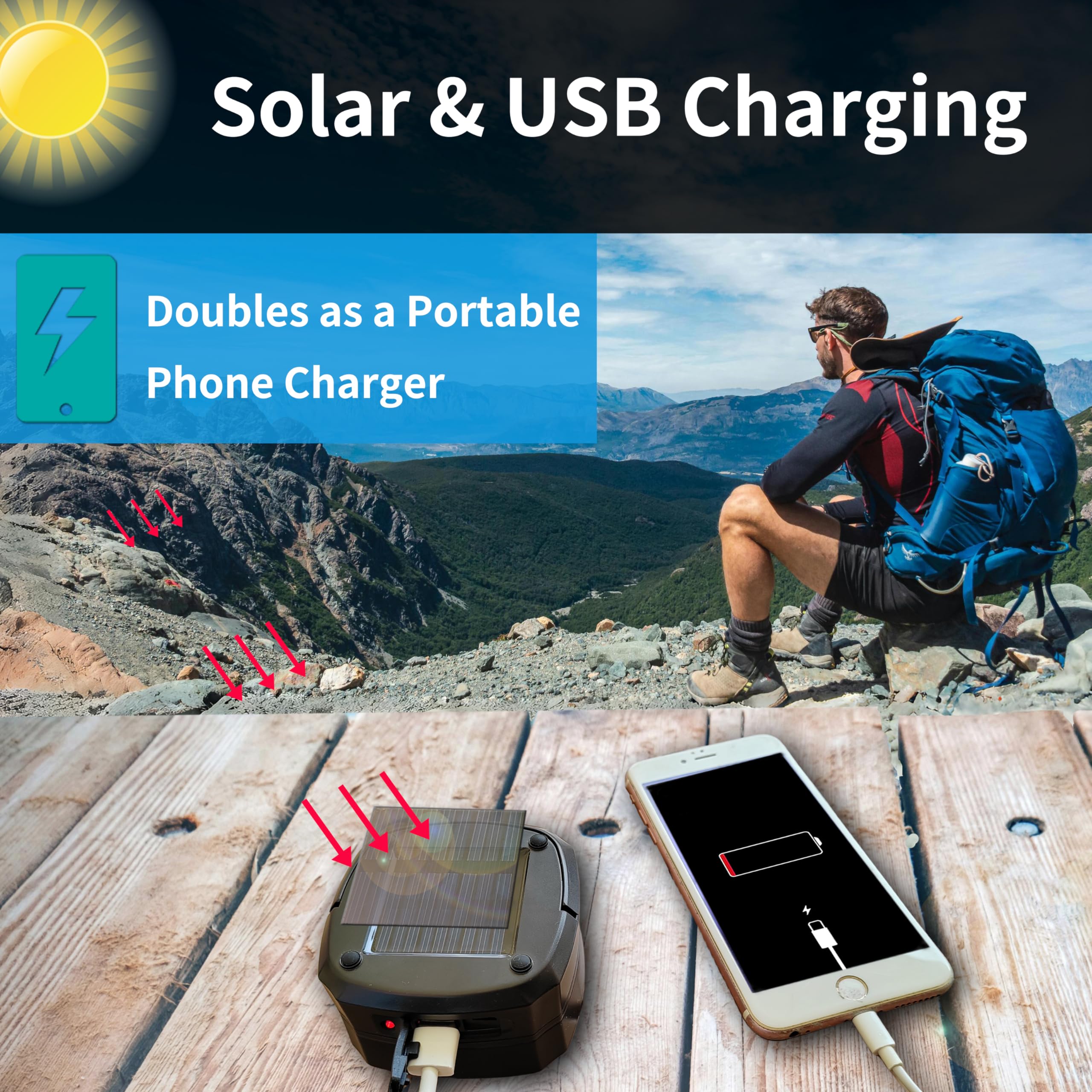 PEKPAK Solar Powered Lantern Flashlight,2-Pack Collapsible LED Camping Lantern,Portable USB Rechargeable Lamp for Power Outages,Emergencies,Hurricanes,Tent Lighting,Hiking,Backpacking Gear(Black)