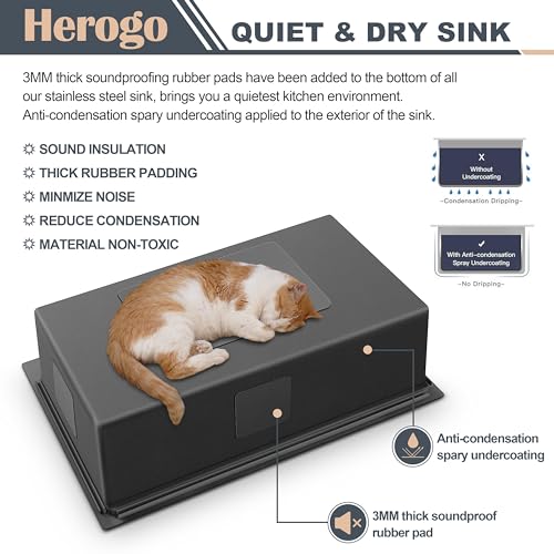 Herogo 33"X22" Workstation Kitchen Sink, 10 Deep Drop In Stainless Steel Topmount Single Bowl 2-Hole R10 Tight Radius Large Kitchen Sinks with Kit of 5 Accessories