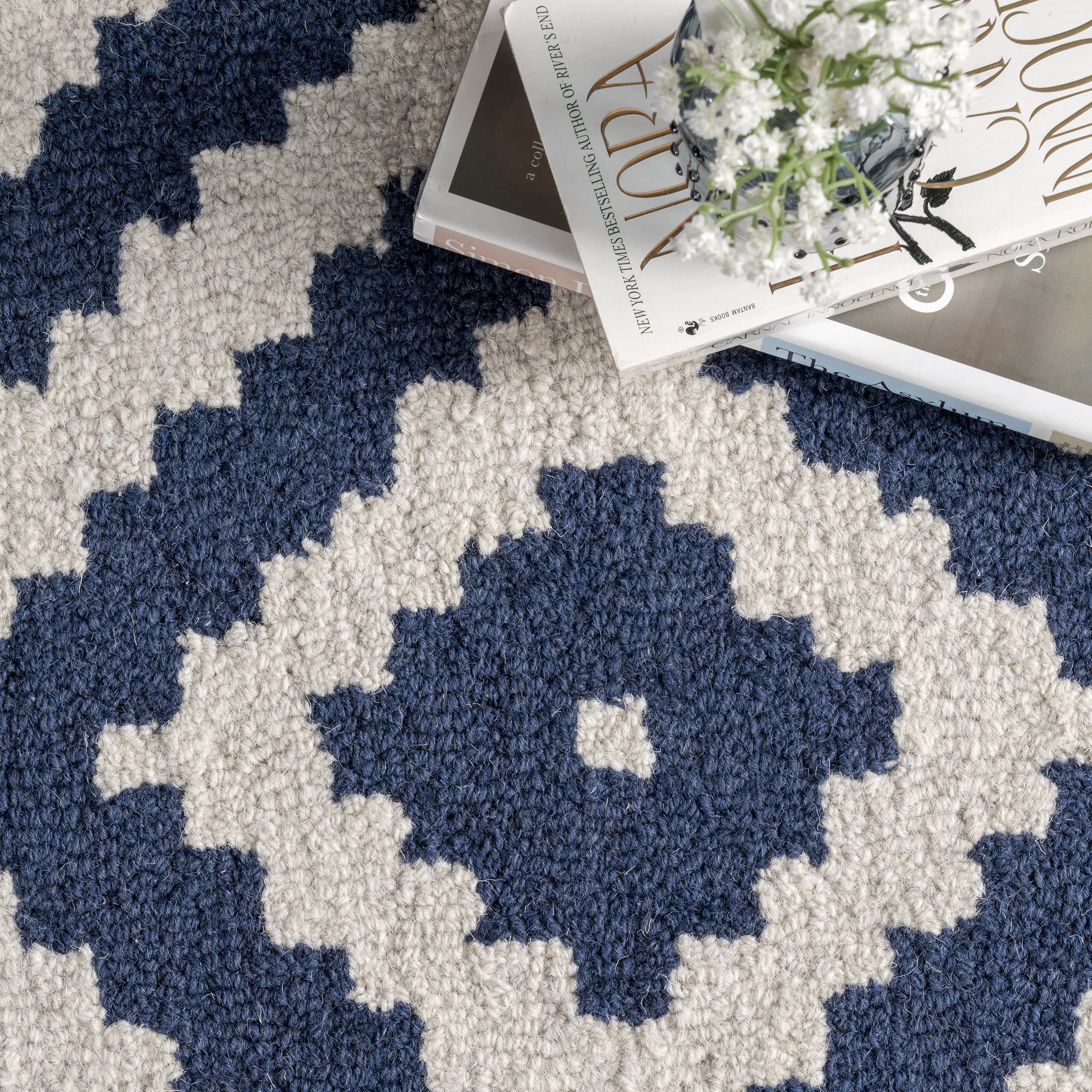 nuLOOM Kellee Hand Tufted Geometric Wool Area Rug, 5x8, Navy