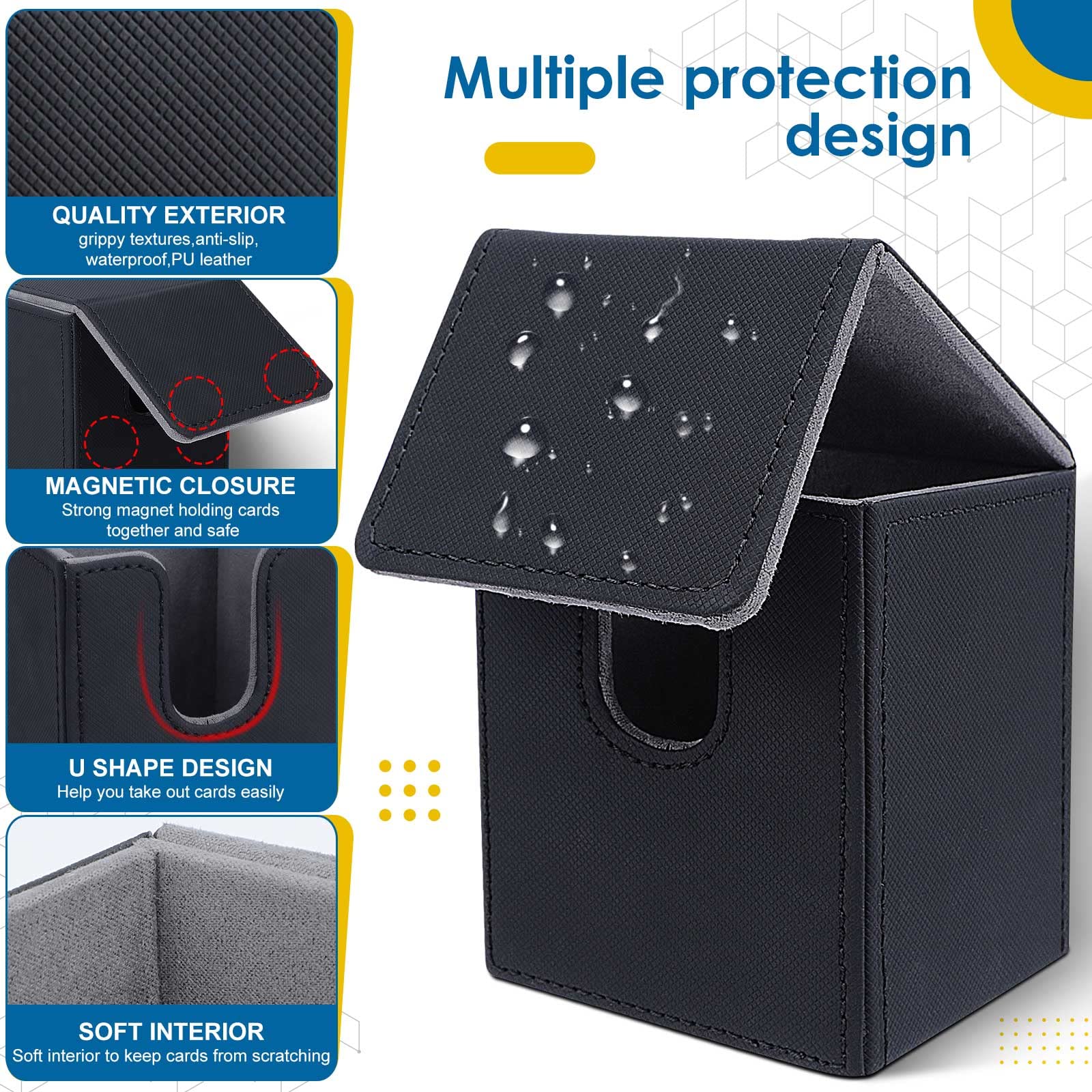Homthy 100+ Card Deck Case for Trading Cards, Card Deck Boxes with 100 PCS Penny Card Sleeves Commander Card Storage Box Magic Card Protectors Fit for YuGiOh, MTG and Sport Cards