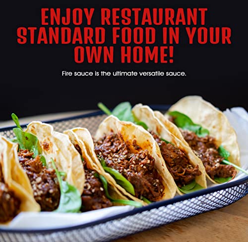 Taco Bill Fire Sauce Bottle, 3 Pack Taco Sauce Condiment Seasoning for Tacos Salad Chips Quesadilla Chicken Tex Mex Burritos and More, 7.5 Ounces Each with Nosh Pack Mints