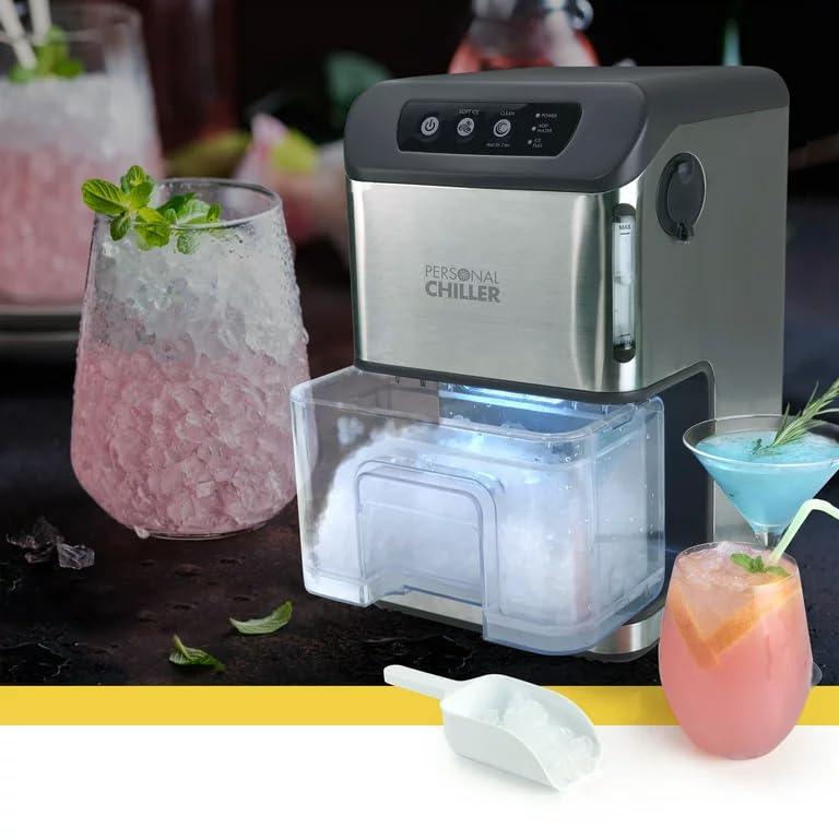 PERSONAL CHILLER Nugget Ice Maker Machine, 55lbs/24h Self-Cleaning Ice Machine, Chewable Ice Maker for Home Bar, Coffee Shop, Business