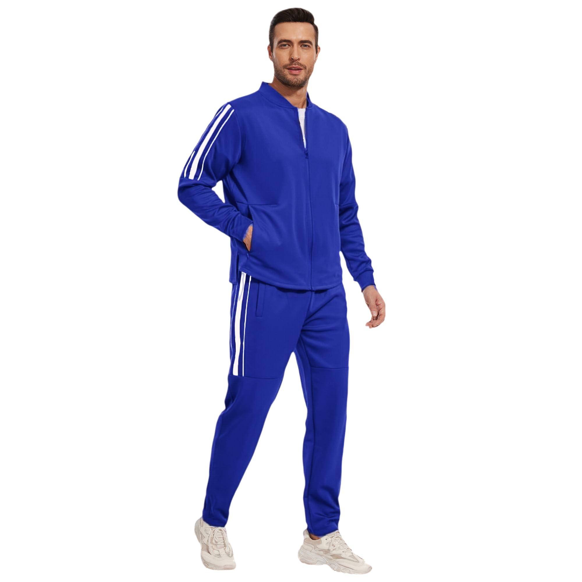 Eylhot Men's Tracksutis 2 Piece Full Zip Casual Polo Sweatsuits Athletic Running Jogging Suits Set with Zipper Pockets(Blue,XXL)