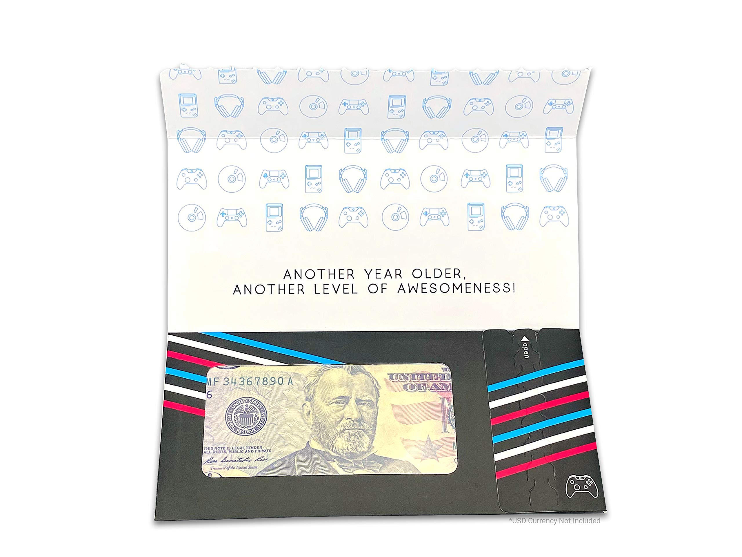ZipGifts Birthday Card | Zip-Open Money Holder w/Clear Plastic Window for Cash, Check, & Gift Card (Game On)