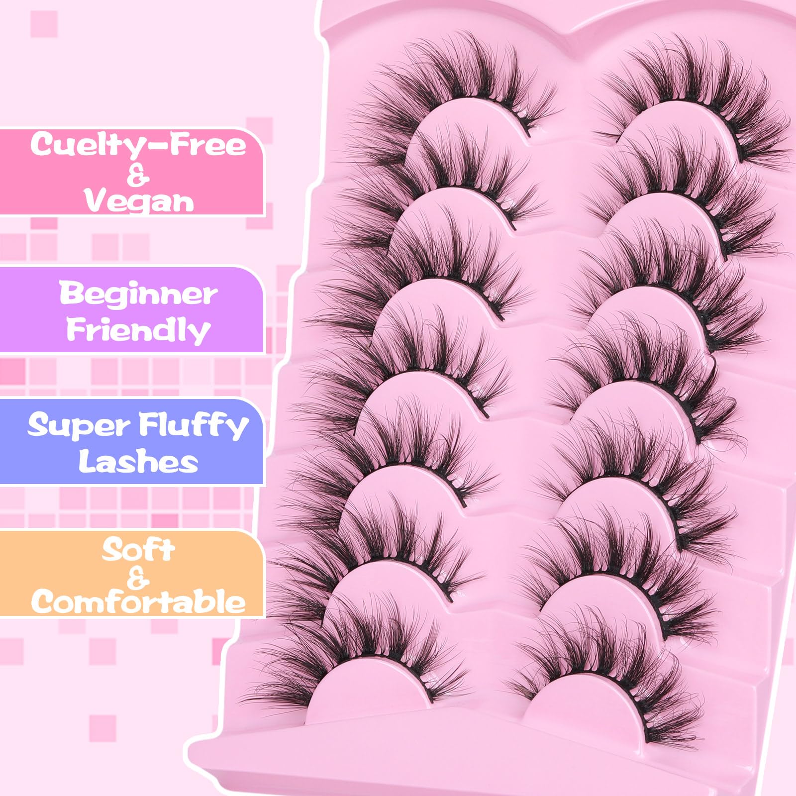 Fluffy Lashes Natural Look Cat Eye Faux Mink Lashes Wispy False Eyelashes Strip Lashes Pack by Zegaine