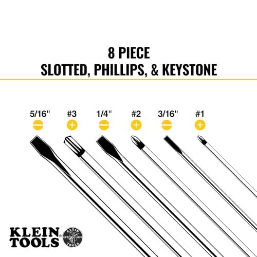 Klein Tools 85148 Screwdriver Set with Magnetizer / Demagnetizer for Magnetic Tips, Flathead and Phillips, Non-Slip Cushion Grip, 8-Piece