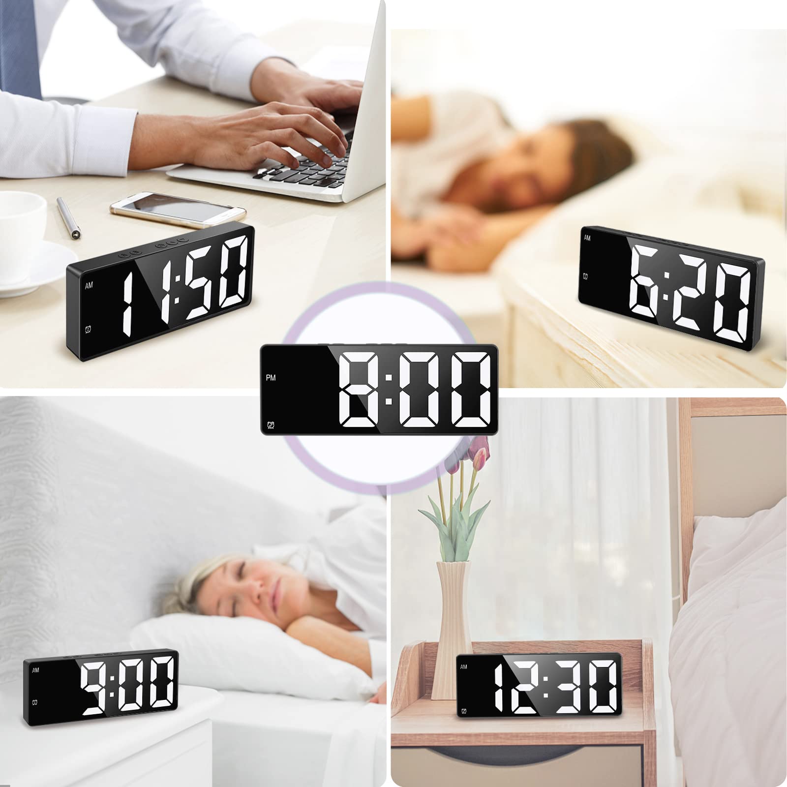 Digital Alarm Clock, Dual Alarm Clocks for Bedroom, 6.5ββ LED Alarm Clock for Kids, Elderly, Home, Office