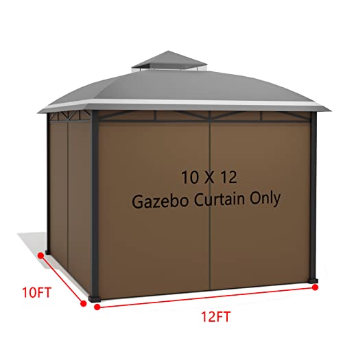 Tumjay Gazebo Privacy Curtain Universal Replacement 10’x12’ Gazebo Curtains Waterproof Outdoor Privacy Gazebo Side Wall Patio Canopy Privacy Shade Outside Sidewalls 1 Panel with Zipper(Brown)