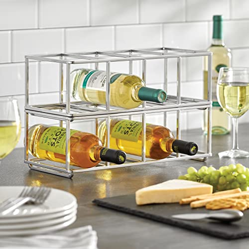 mDesign Stackable, Metal Geometric Free-Standing Water Bottle and Wine Rack Storage Organizer for Kitchen Countertops, Pantry, Fridge - Holds 8 Bottles - 2 Pack - Chrome