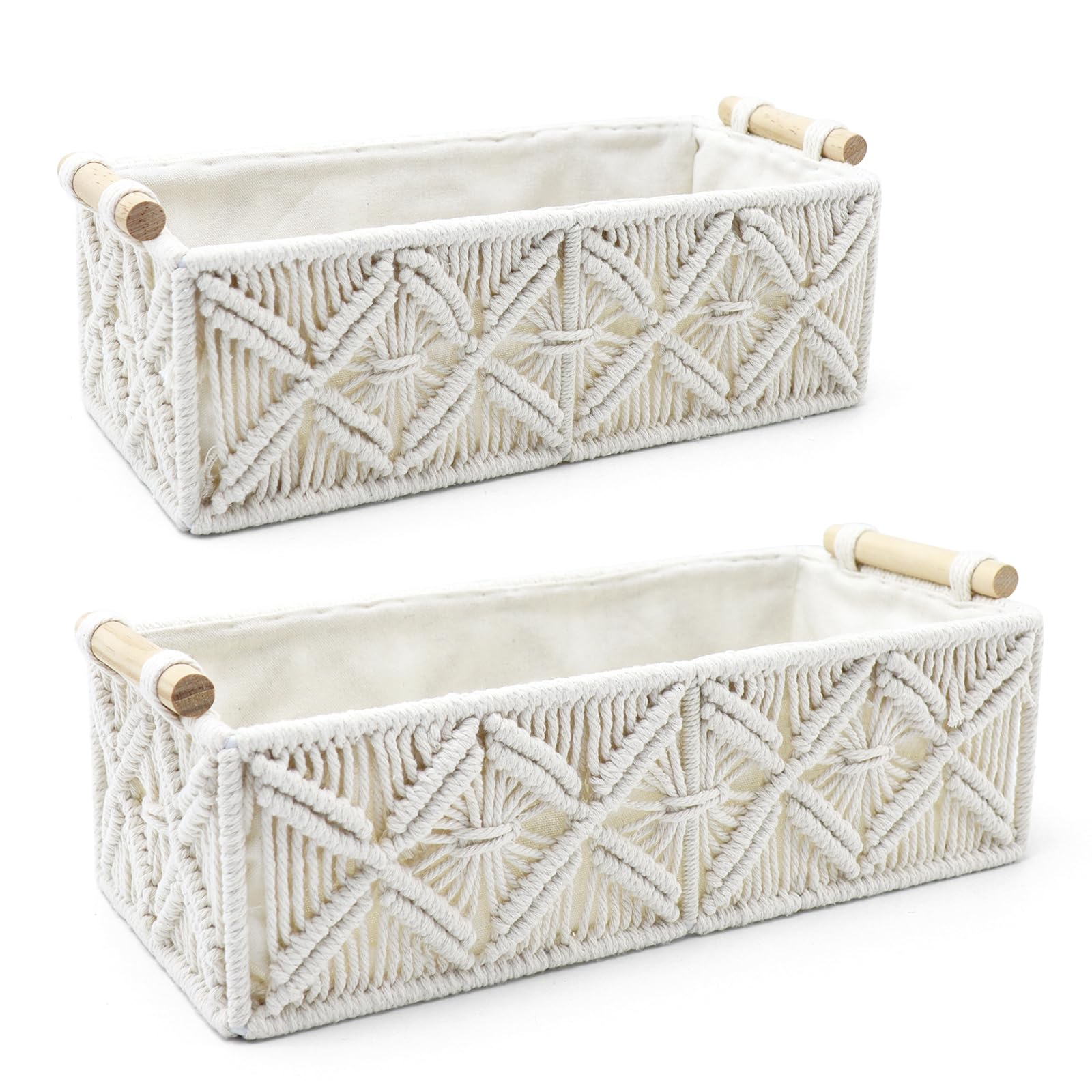 Macrame Storage Baskets, Boho Decor Style Woven Storage Boxes for Home Organization, Toilet Tank Shelf Cabinet Organizer Baskets,Set of 2