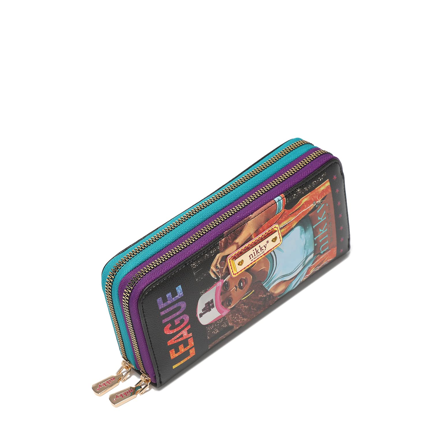 DESTINY BY NICOLE LEE Double Zipper Wallet RFID Blocking Eco Leather Clutch Fashion Print for Women