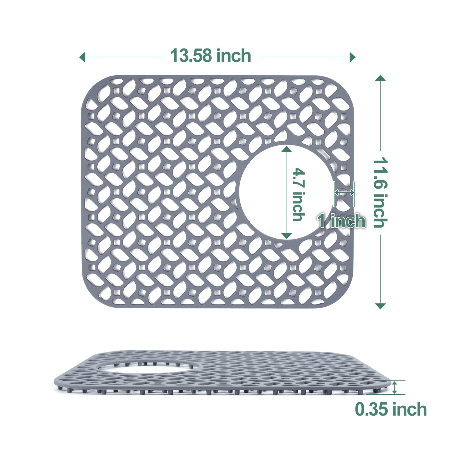 JUSTOGO Silicone Sink Protector, Rear Drain Kitchen Sink Mats Grid Accessory,2 PCS Folding Non-slip Sink Mat for Bottom of Farmhouse Stainless Steel Porcelain Sink (Grey,13.58 ''x 11.6 '')