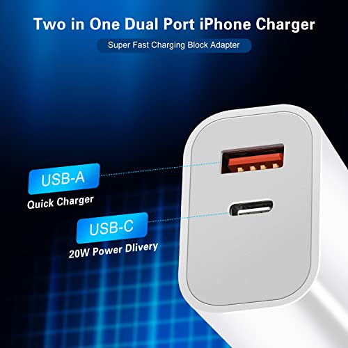 Fast Charger iPhone,Dual Port A/C iPhone Charger Fast Charging Adapter[Apple MFi Certified]2Pack Quick Double iPhone Wall Charger Block 10FT USBC to Lightning Cable for iPhone 14/13/12/11/ProMax/XS/XR