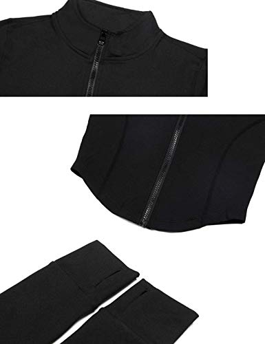 Tanming Women's Full Zip Seamless Workout Jacket Running Yoga Slim Fit Track Jacket (Black-S)
