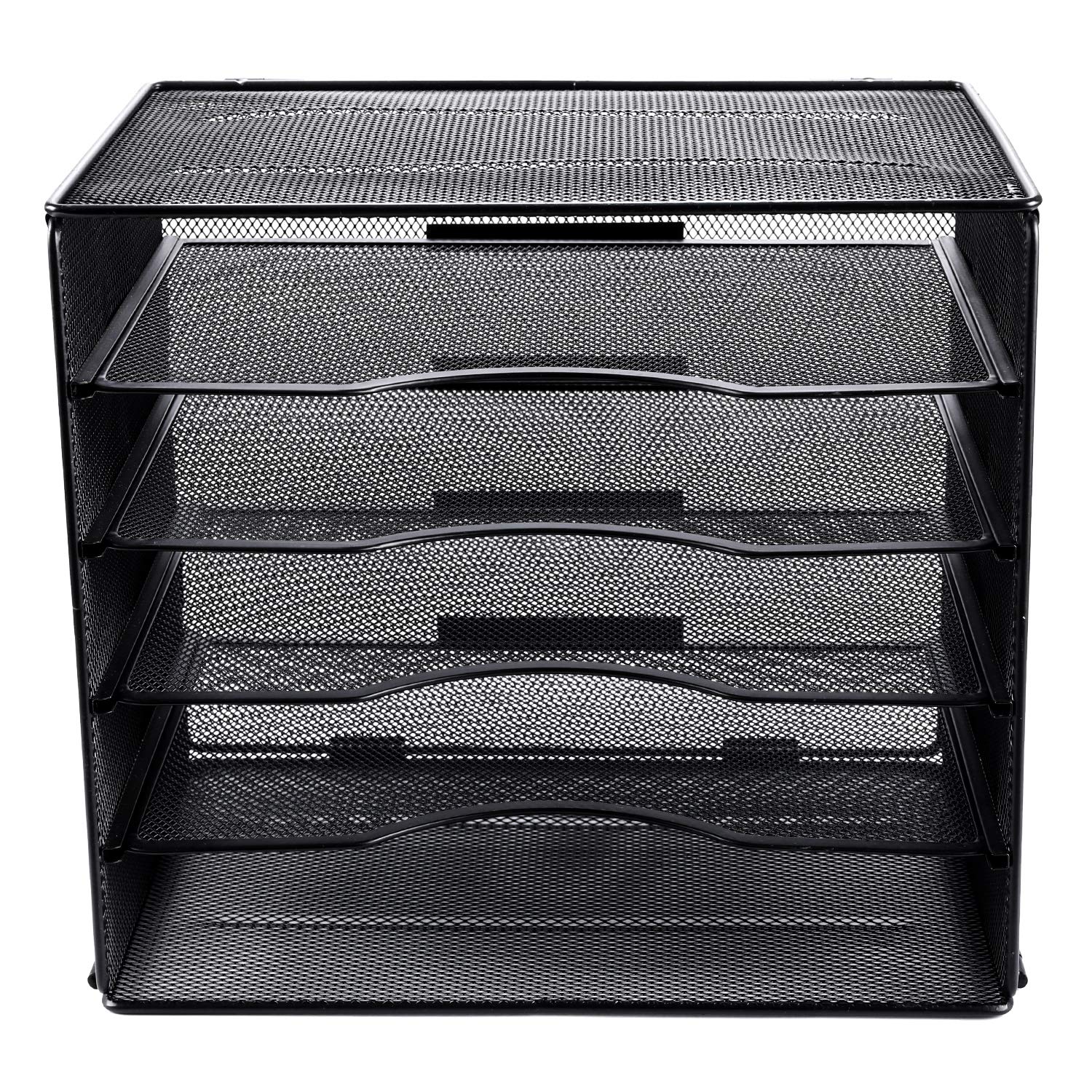 EasyPAG 5 Tier Mesh Desk File Organizer Office File Sorter Desk Trays Classroom Paper Organizer for Letter Legal File Holder Screwless Design,Black