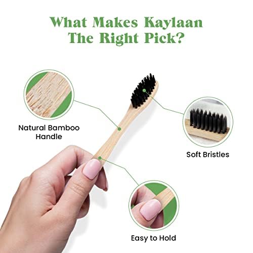 Kaylaan Bamboo Toothbrush with Plant-Based Soft Bristles - Natural, Biodegradable, BPA-Free, and Compostable