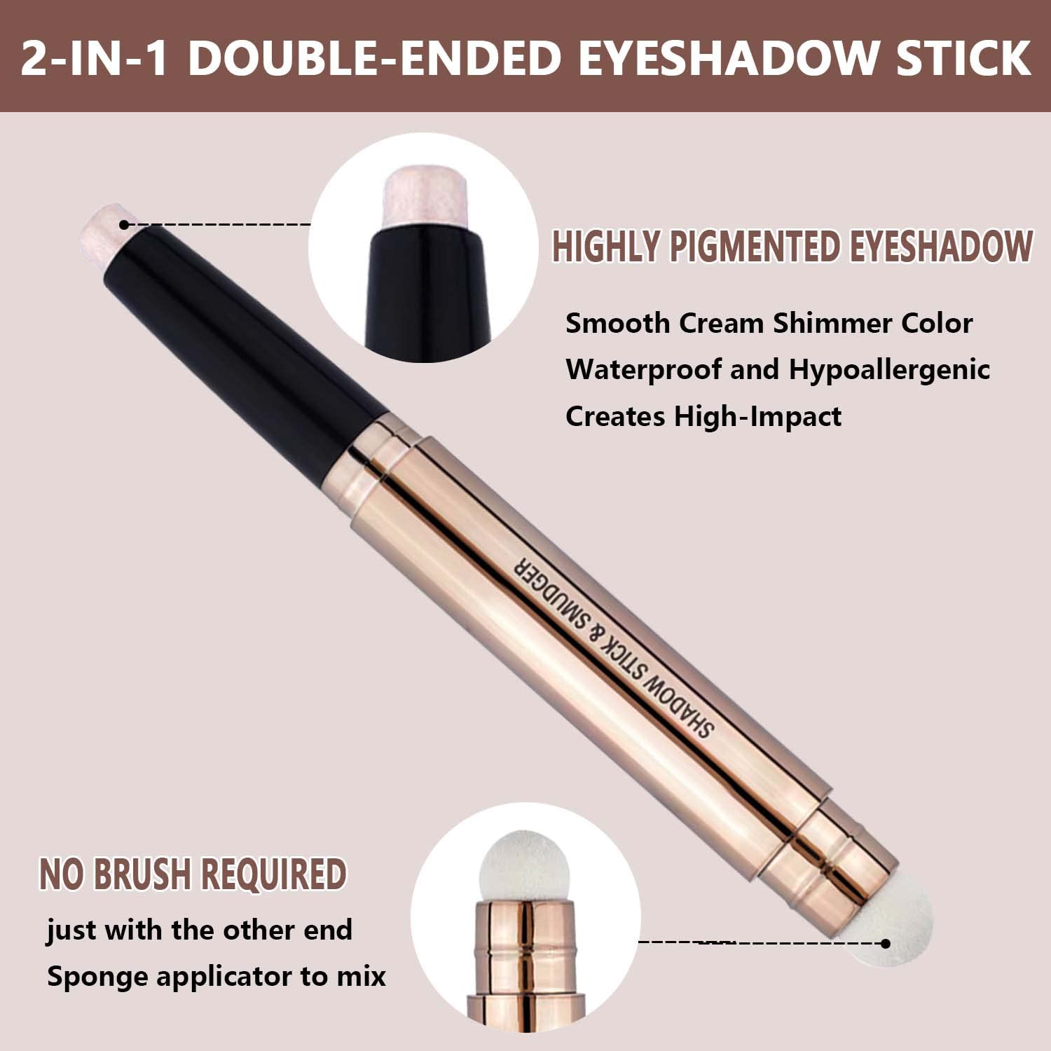 Eyeshadow Stick and Sponge Makeup Brush Eye Makeup Cream Shimmer Glitter Eye shadow Eyeliner Pencil Highlighter Hypoallergenic primer Natural Waterproof Long Lasting Multi-Dimensional eyes Look