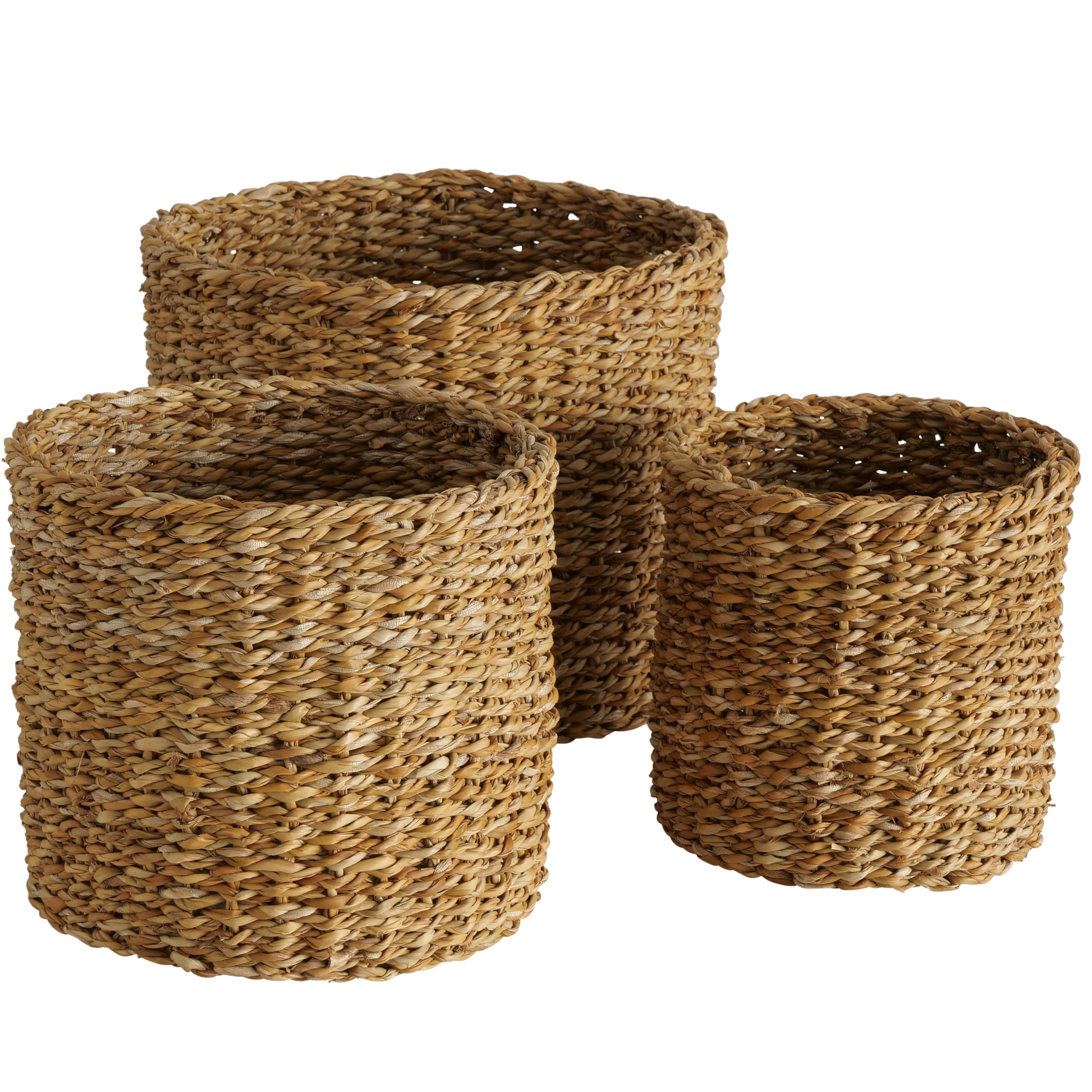 Made by Nature Seagrass Baskets, Round, Natural Chunky Sweater Weave, Set of 3, Made by Hand, From 9.75-6.75 D Inches, Ideal for Storage