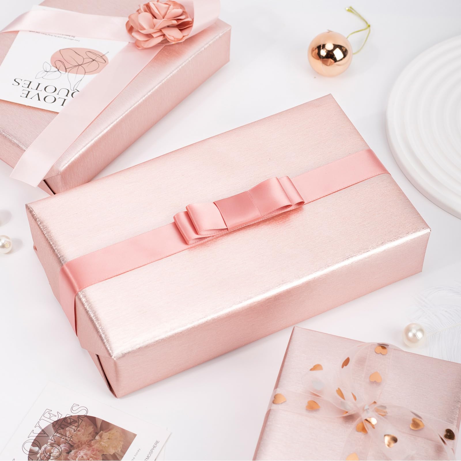 Flyhill Mini Wrapping Paper Roll-17inch X 198inch(23.4sqft -Solid Color with Rose Gold Brush Metallic Shine for Christmas,Birthday,Wedding,Baby Shower,Valentine's Day