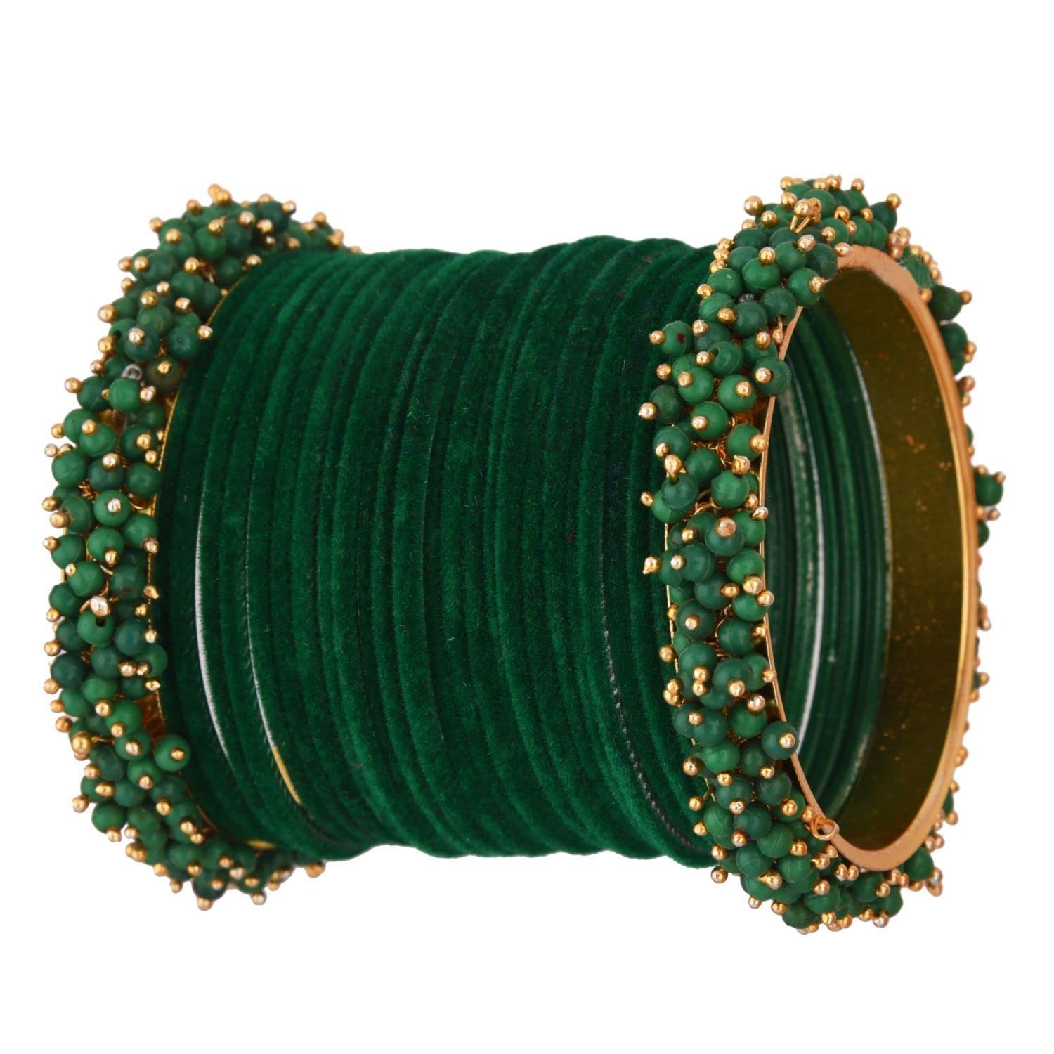 Efulgenz Velvet Bangle Set Indian Bangle Set Faux Pearls Beads Plain Velvet Bracelet Bangle Jewelry for Women
