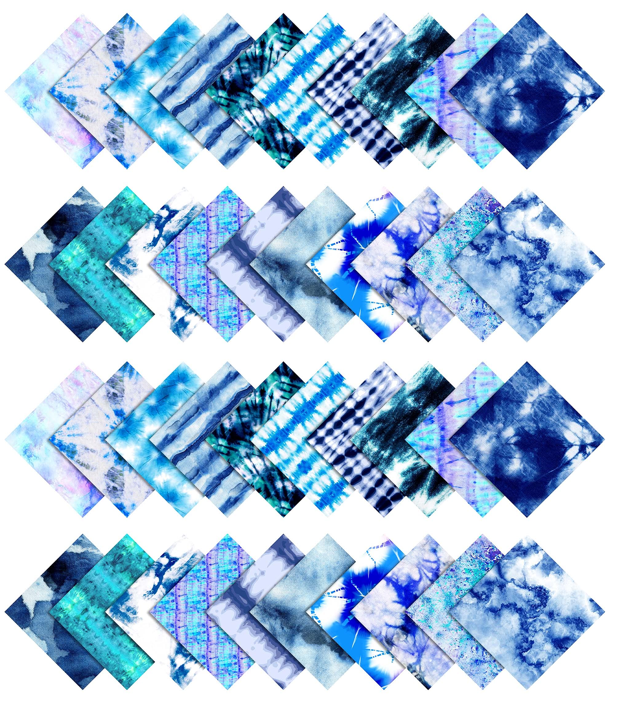 Soimoi 40Pcs Tie Dye Print Cotton Precut Fabrics for Quilting Craft Strips 2.5x42inches Jelly Roll - Blue