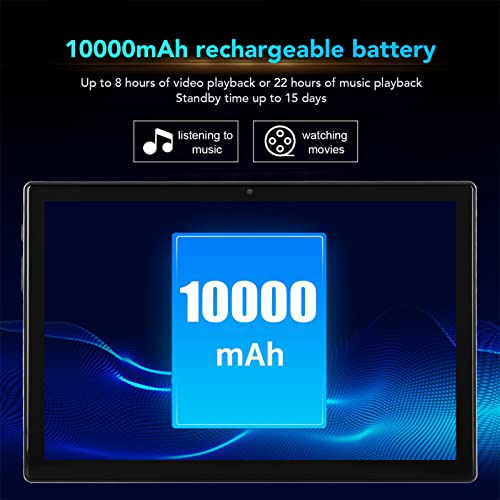 fannay Tablet, 10inch 8MP 24MP Dual Camera 128GB ROM Dual Speaker 100-240V US Plug WiFi Computer Tablet WiFi 8GB RAM for Office (Black)