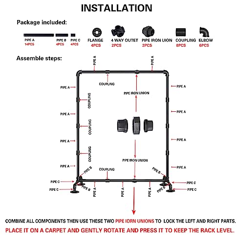 Mdjwjj Industrial Pipe Clothing Rack Free Standing,Vintage Commercial Grade Pipe Garment Racks with 4 Stable Feet for Hanging Clothes Retail Display,Black