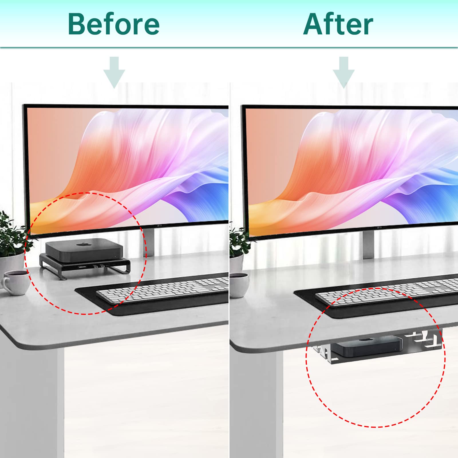 FOROIRON Under Table Shelf with Excellent Heat Dissipation, Under Desk Storage Shelf for Laptop, Audio, Game Console Device Under Desk Tray for Standing Desk, Work Station, Gaming