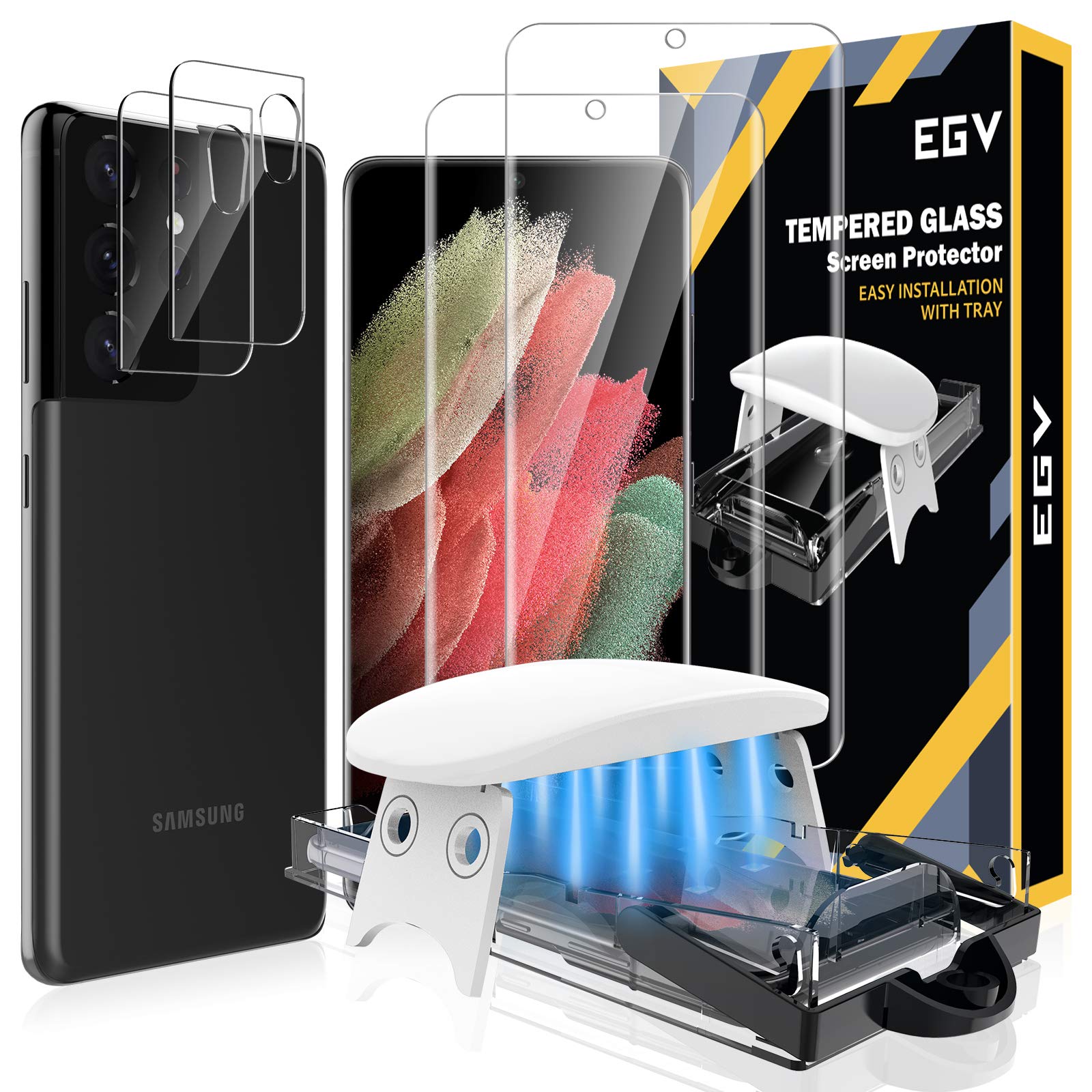 EGV [2+2 Pack] Compatible for Google Pixel 6, 2 Pack Screen Protector Tempered Glass + 2 Pack Camera Lens Protector [Easy Installation] Fingerprint Unlock [Anti-Scratch] [No-Bubble] [Work with Case]