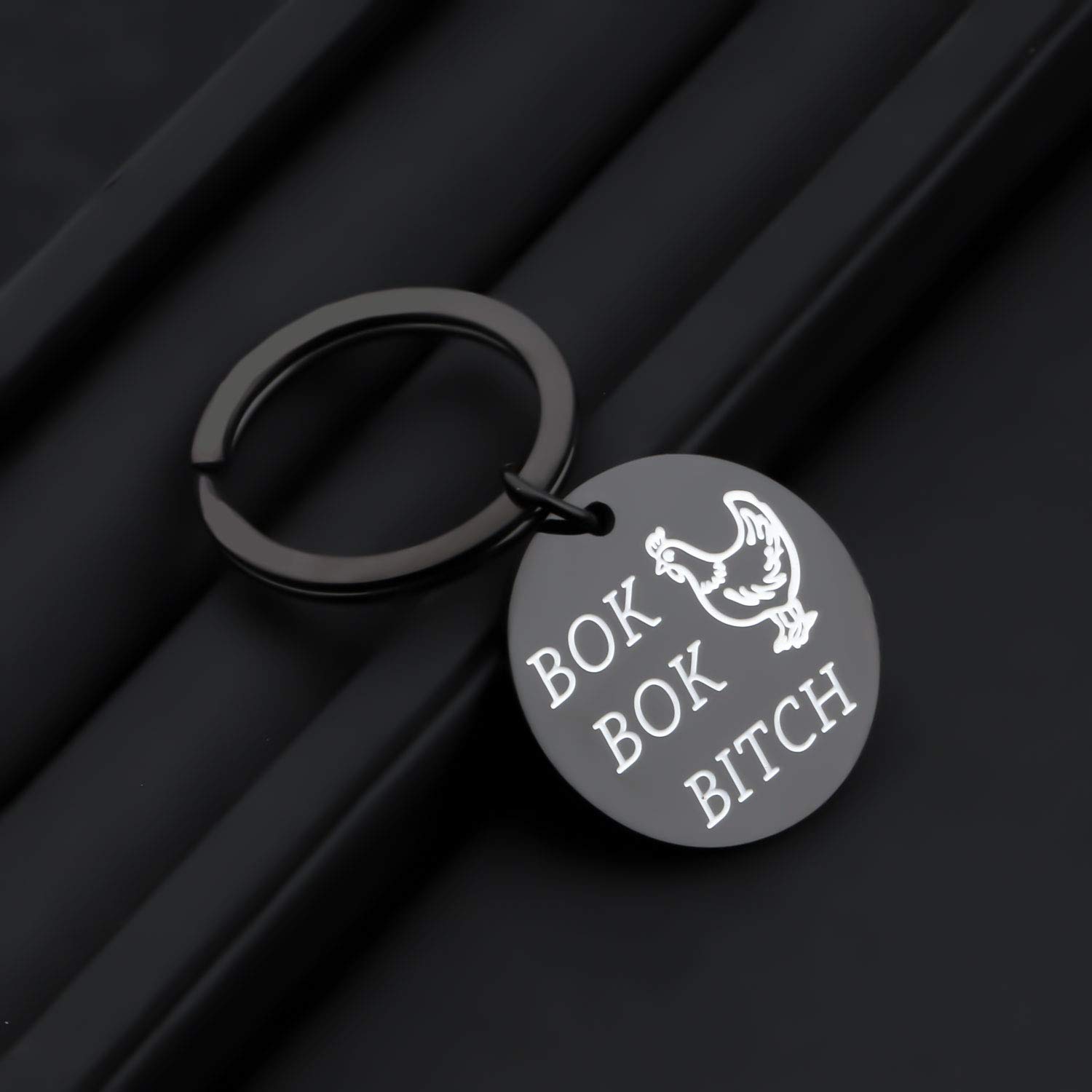 ENSIANTH Funny Chicken Keychain Chicken Lover Gift Bok Bok Bitch Crazy Rich Asians Inspired Gift for Friend (Black)