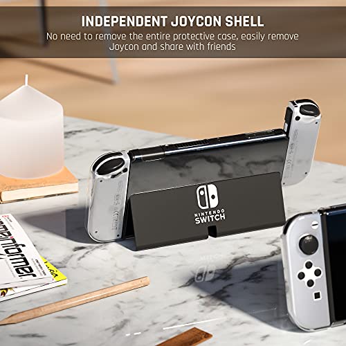 FANPL Clear Case for Nintendo Switch OLED 2021, 2 in 1 Case Cover with Hard PC Back Shell and Soft TPU Joy Con Cover, Transparent Protective Case for Switch OLED with Screen Protector Thumb Grip Caps