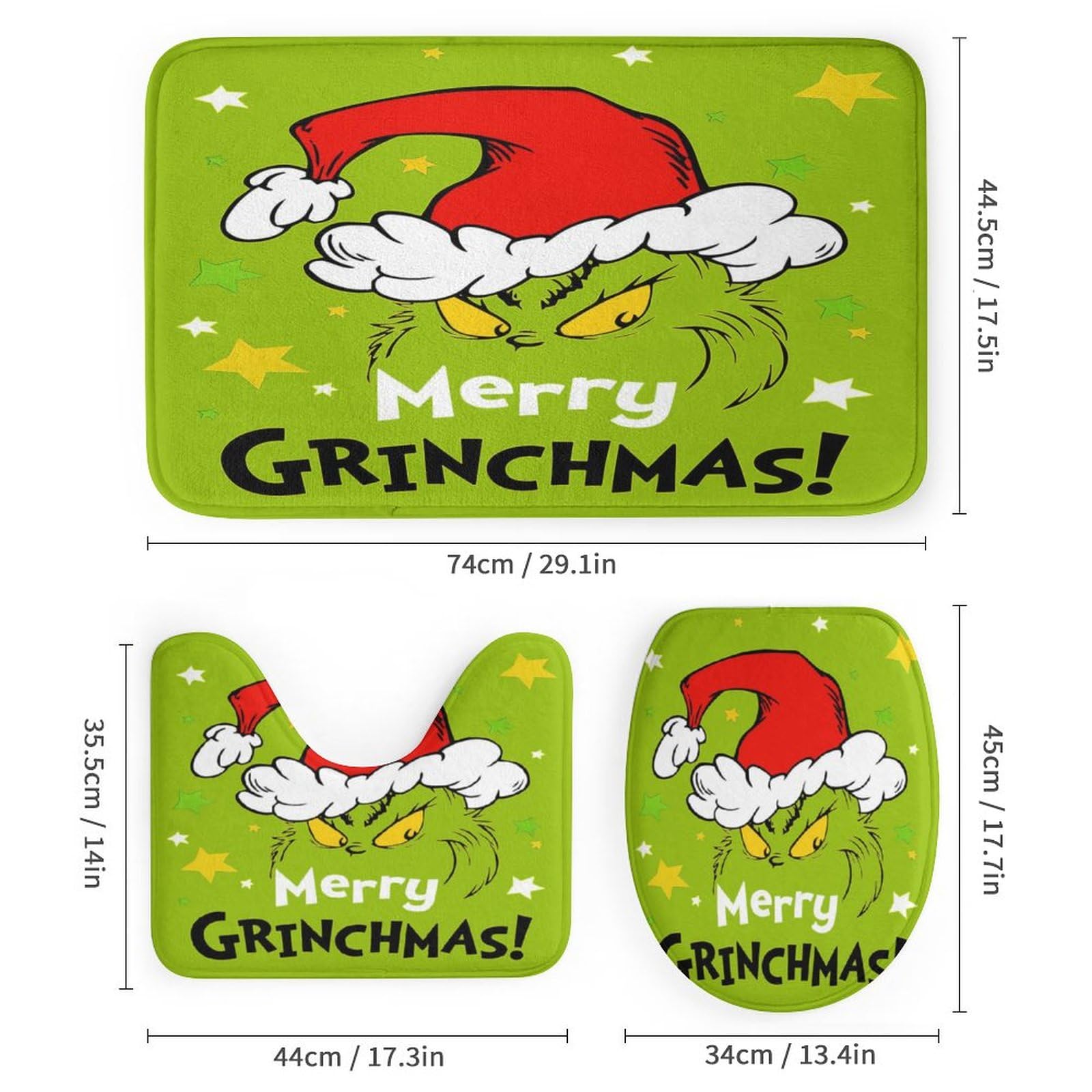 DELSRROW Christmas 4PCS Shower Curtain Set with Non-Slip Mat,Toilet Lid Cover,and Bath Mat, Polyester Fabric Shower Curtain with 12 Hooks,Durable Bathroom Decor Set 72 * 72INCH