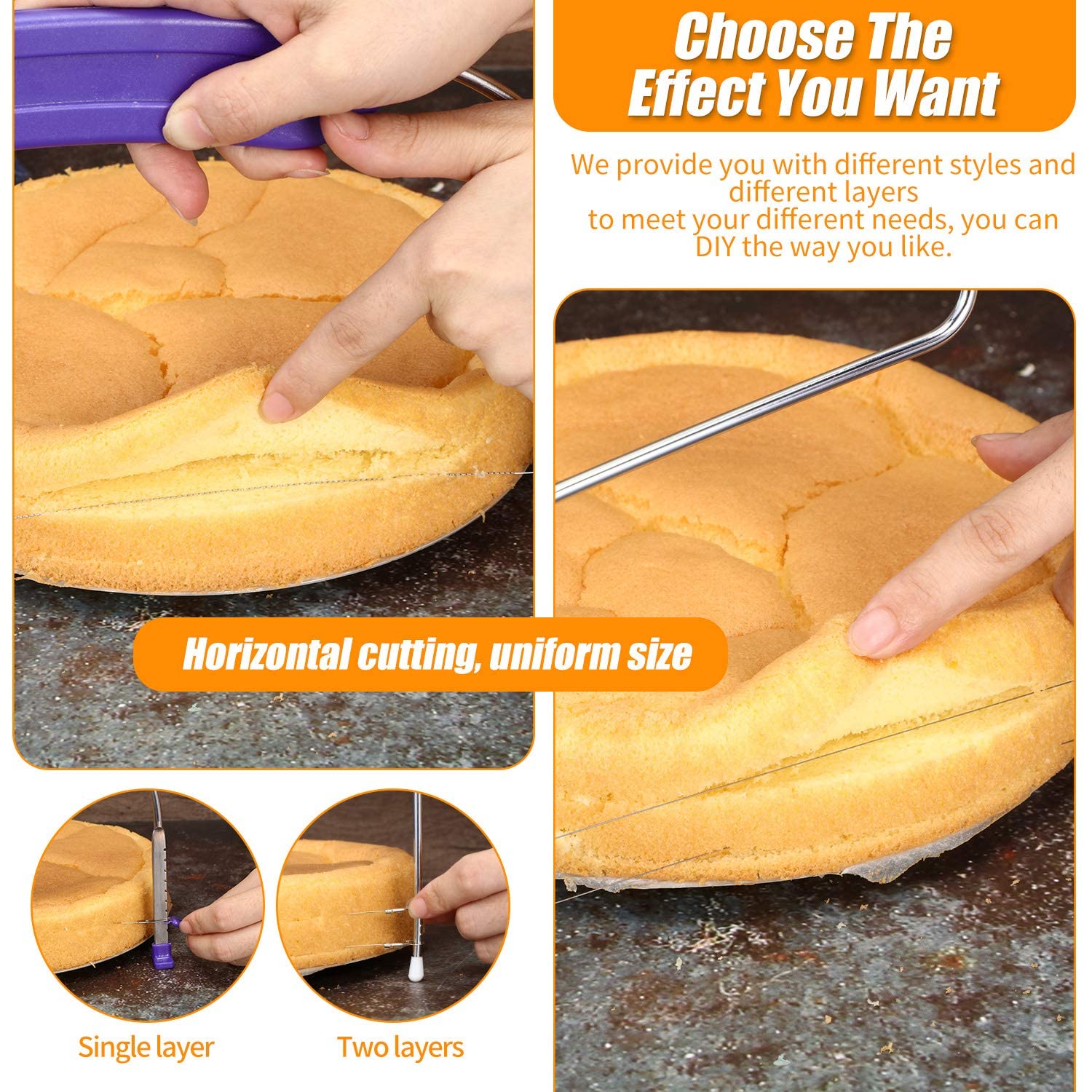 Kitchen Cakes Baking Tool,Adjustable Cake Levelers, Double Wire Cake Slicer Levelers,Bonus 1 Stainless Steel Wire for Wedding Birthday Layer Cake, Suitable for 10 Inch Cake